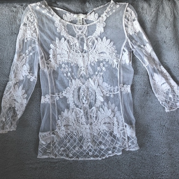 Saint Tropez West | Tops | Boho Sheer Long Sleeve Top | Poshmark
